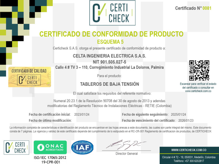 Certificado 0081 Celta Ingeniería - Tableros Eléctricos | PDF | Ingeniería