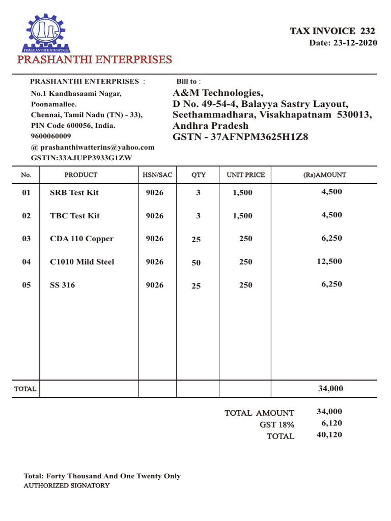 A&M Invoice 232 | PDF