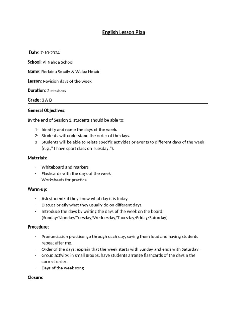 English Lesson Plan Grade 3 | PDF