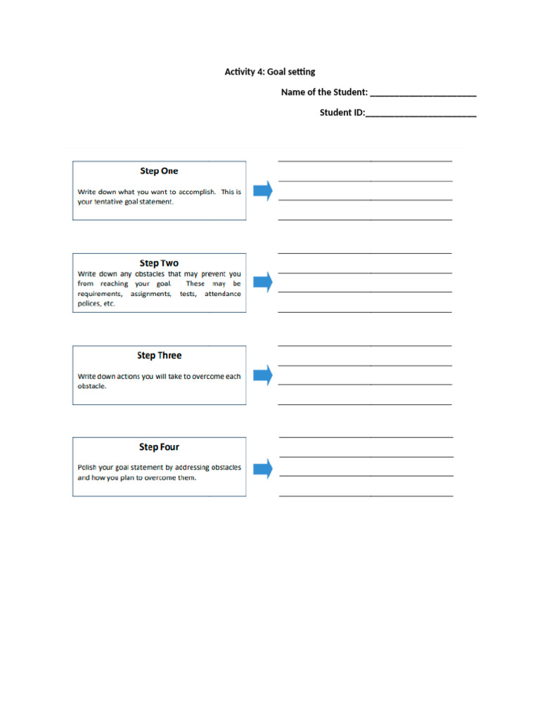 Goal Setting Activity for Students | PDF
