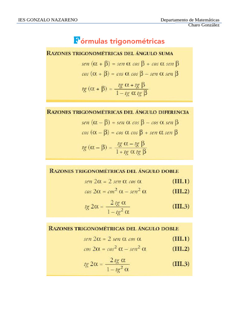 Formulas Trigonometricas 850657e164fef010e5645d008b0467f2 | PDF