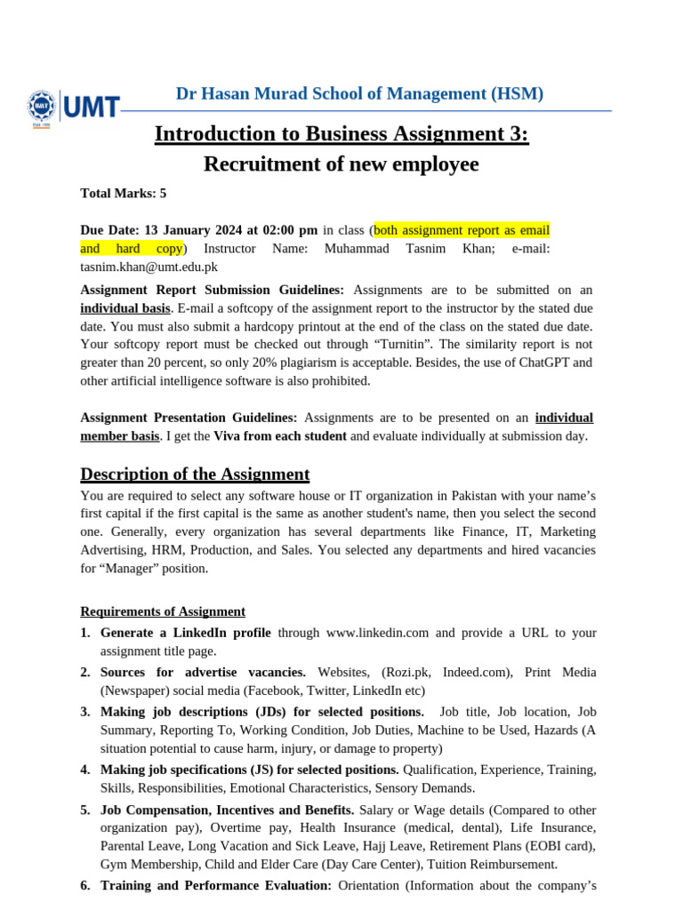 Assignment No 3 (Recruitment of New Employee) | PDF | Employment | Performance Appraisal
