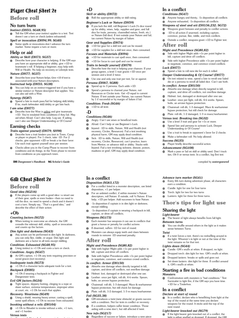 Torchbearer Cheat Sheet 2e | PDF