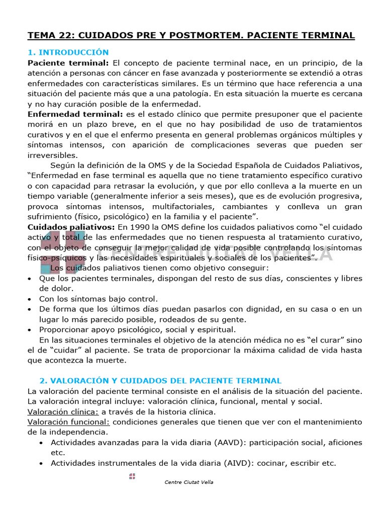 TBE Tema 22 Paciente Terminal | PDF | Cuidados paliativos | Dolor
