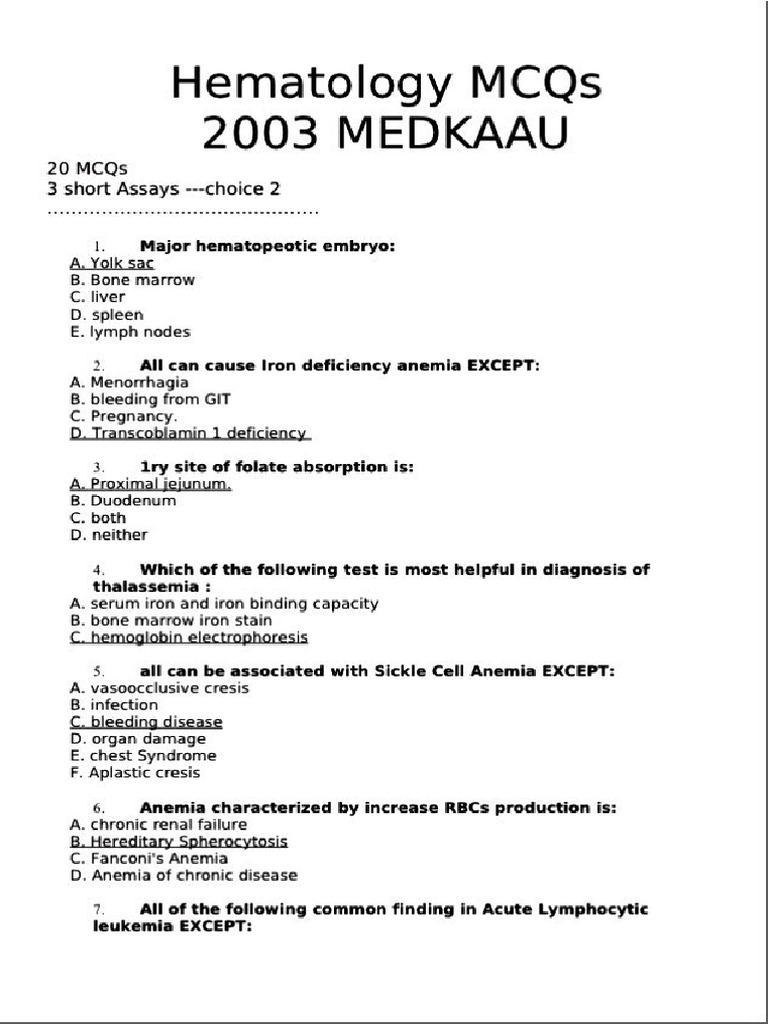 Hematology MCQ 2 | PDF