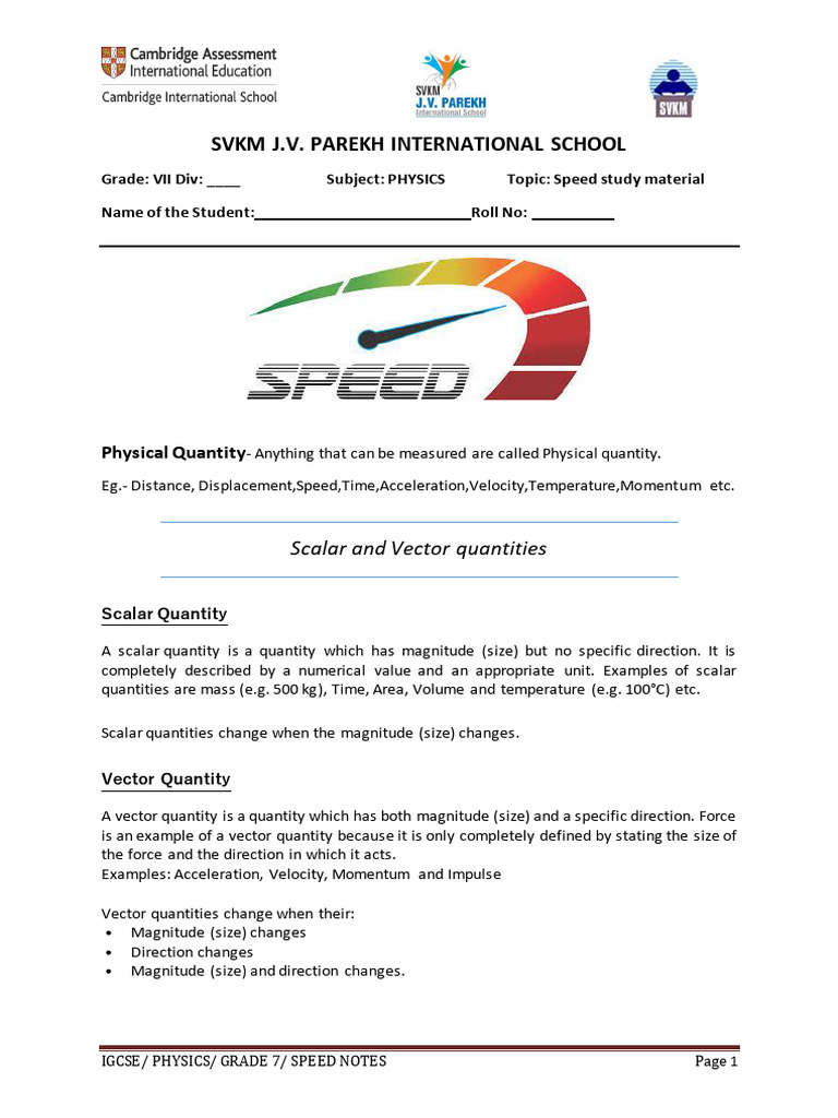 Speed notes final_ | PDF | Velocity | Speed