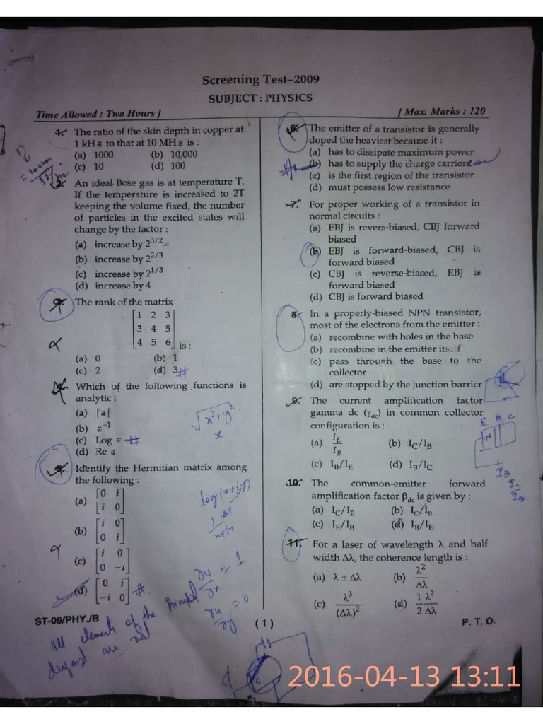 JKPSC Physics 2009 | PDF