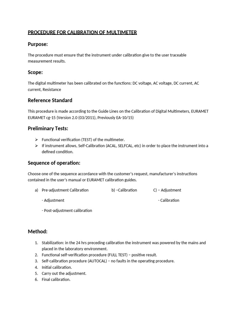 Procedure For Calibration of Multimeter | PDF | Calibration | Electronics