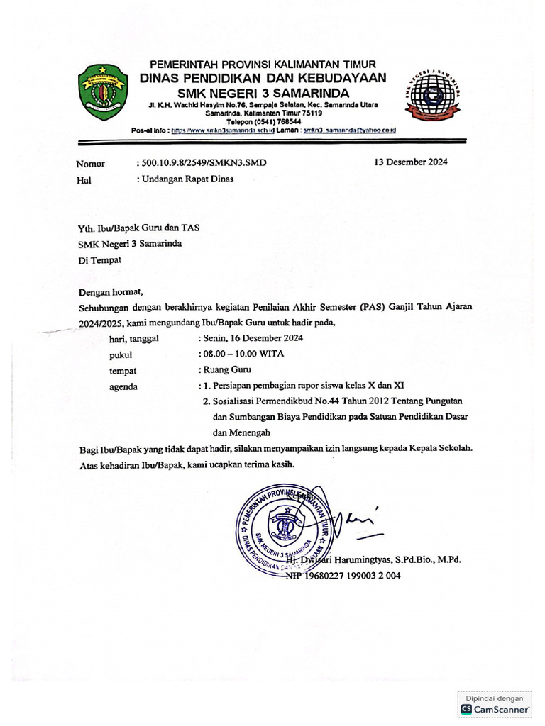 Undangan Rapat Dinas | PDF