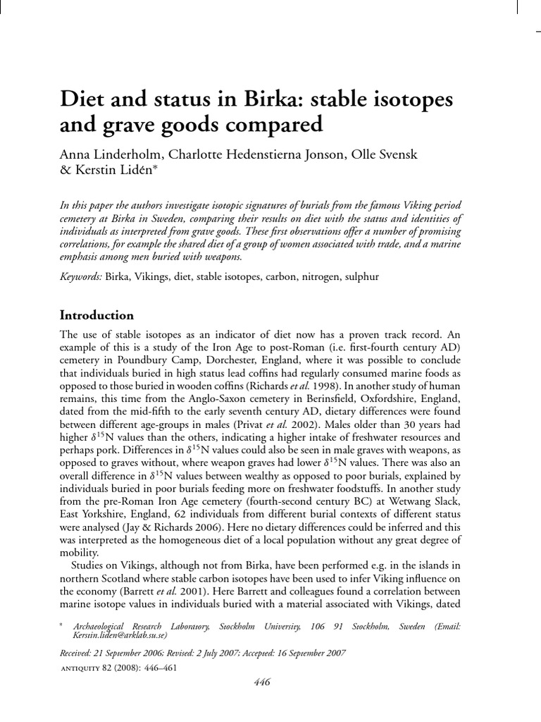 Diet and Status in Birka Stable Isotopes | PDF | Burial | Sulfur