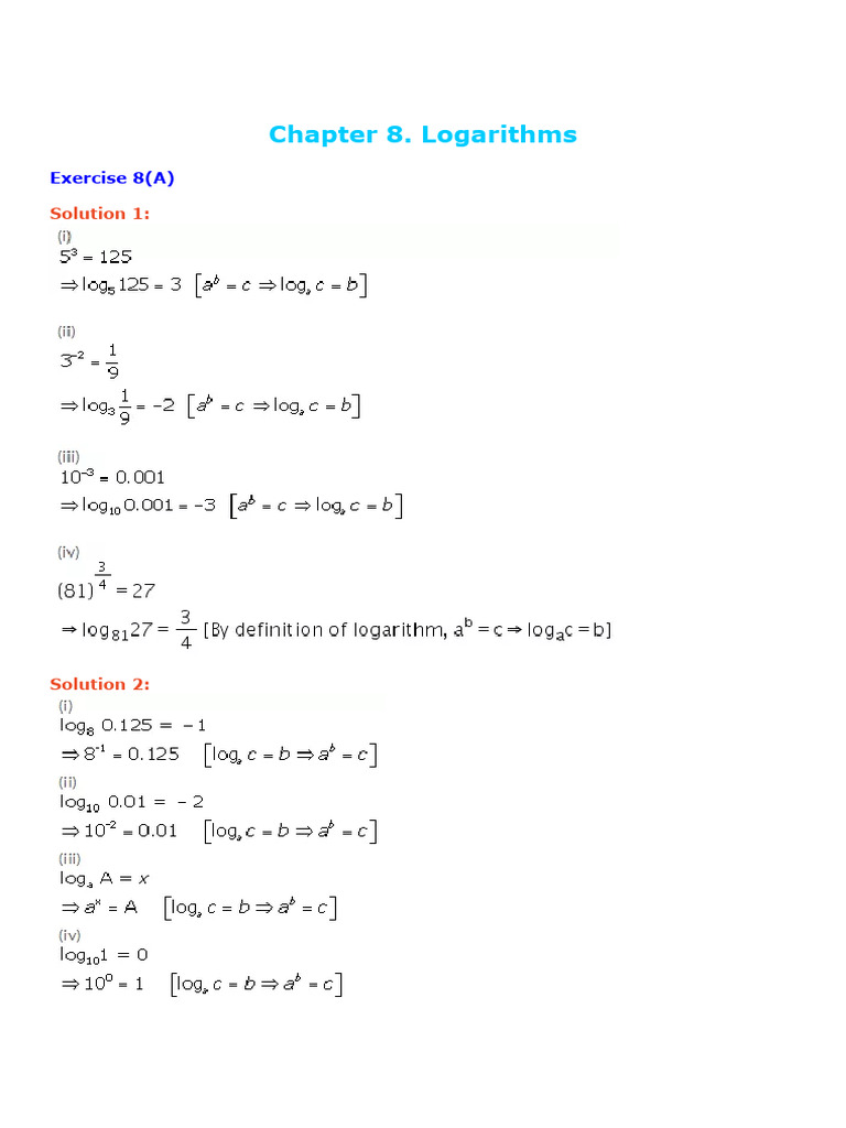Selina Concise Maths Solutions Class 9 Chapter 8 Logarithms | PDF