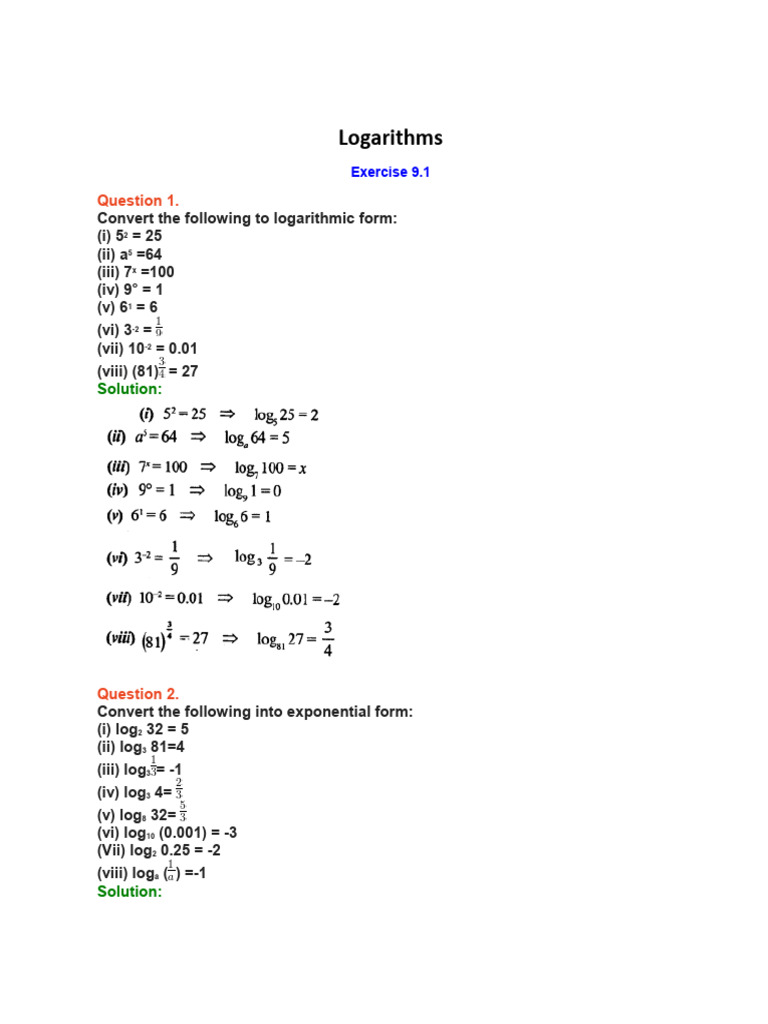 ML Aggarwal Maths Solutions Class 9 Chapter 9 Logarithms | PDF | Mathematical Analysis | Special ...
