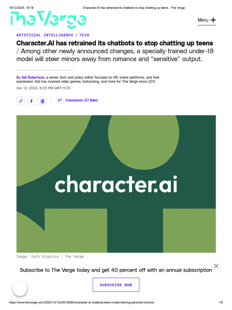Character.AI has retrained its chatbots to stop chatting up teens - The Verge | PDF | Artificial ...