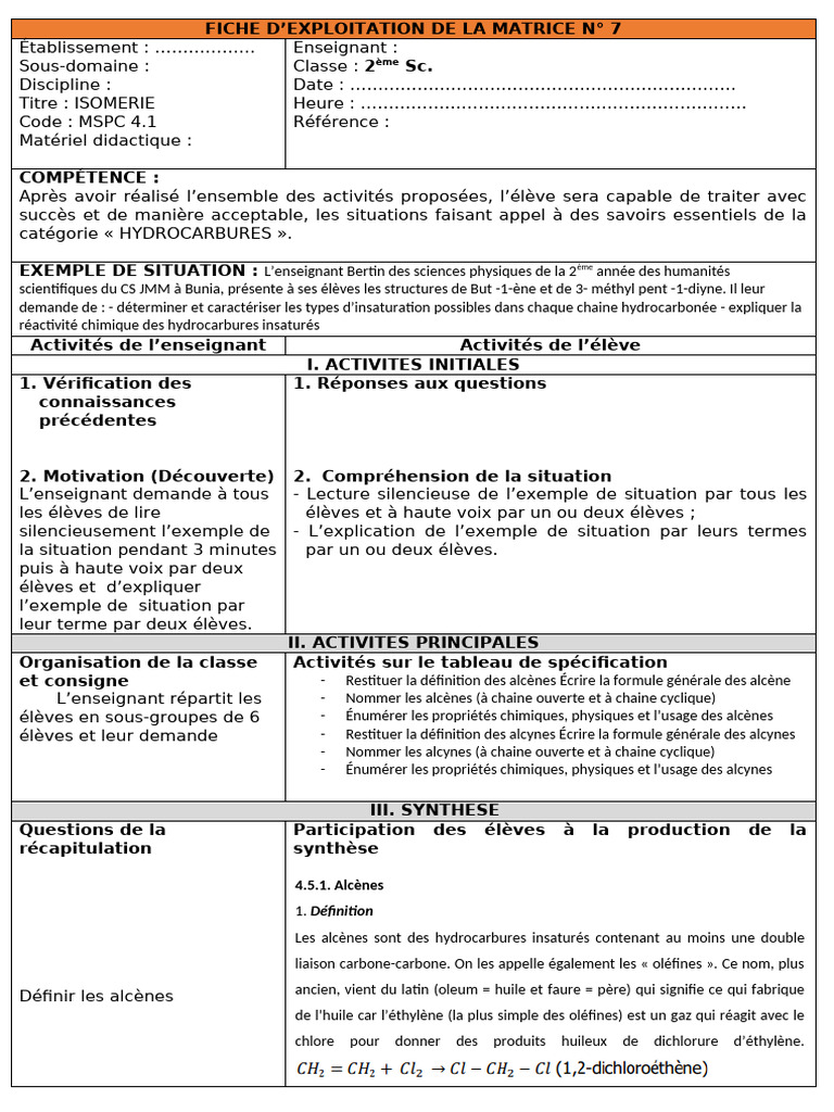 Nomenclature et Propriétés des Alcènes | PDF | Alcène | Composés organiques