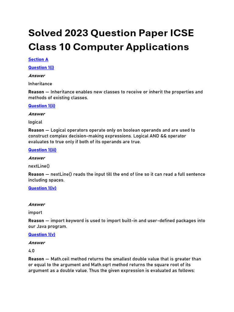 Icse 2023 Paper With Solutions | PDF | Integer (Computer Science) | Method (Computer Programming)