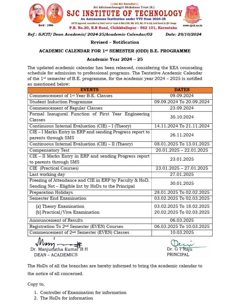 PTU 2024-25 1st Semester Academic Calendar | PDF | Academic Term | Academia