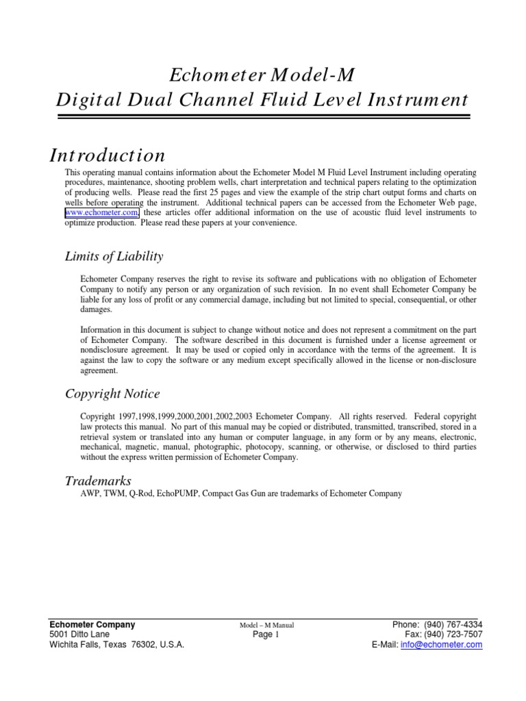 Echometer Modelm | PDF | Microphone | Pressure