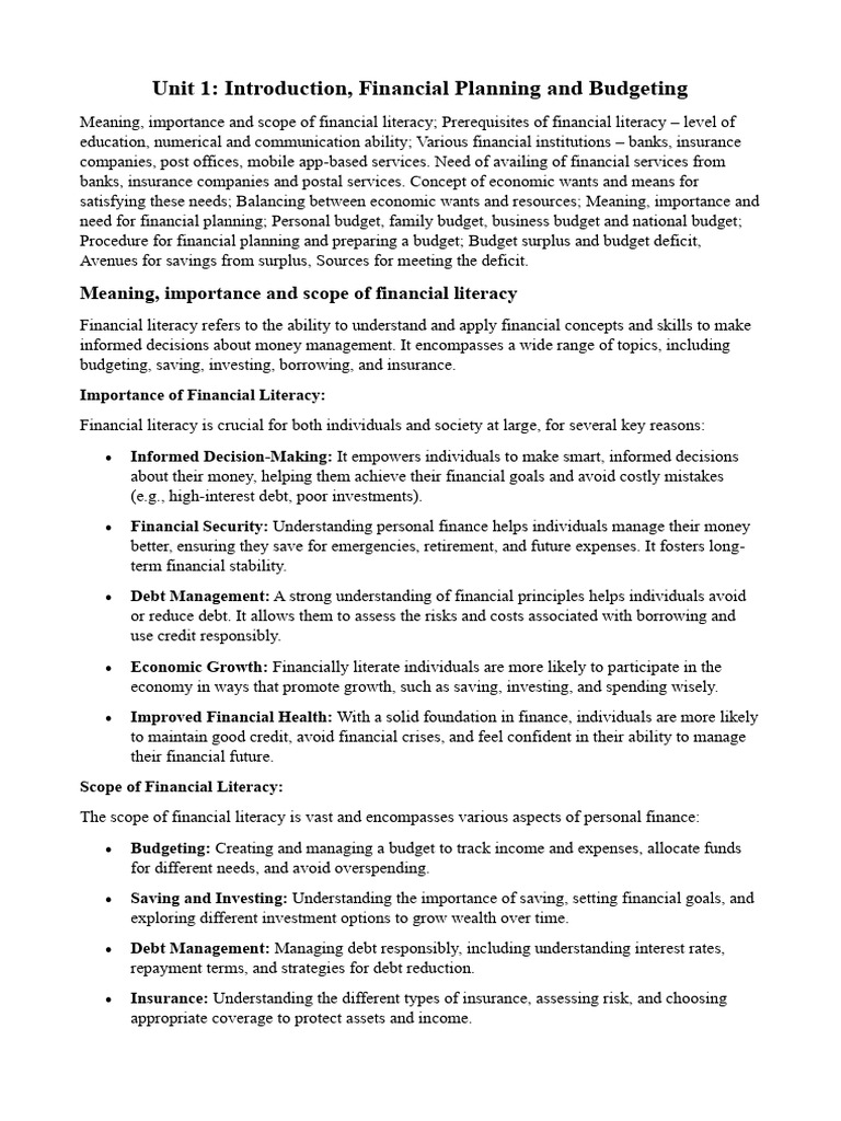 Unit 1 Unit 1 Introduction Financial Planning and Budgeting | PDF ...