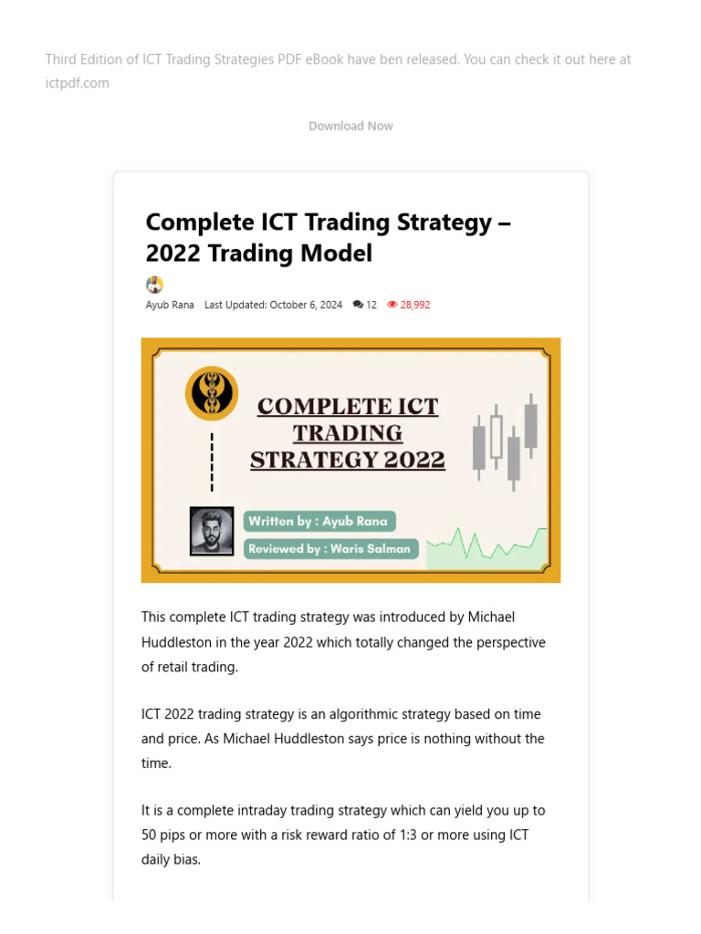 Complete ICT Trading Strategy - 2022 Trading Model - % | PDF | Financial Markets | Private Sector