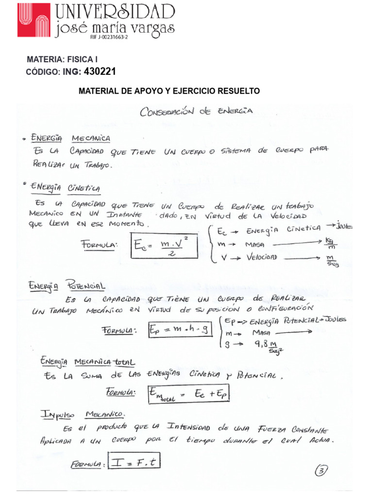 Conservacion de La Energia Formula y Ejercicio | PDF