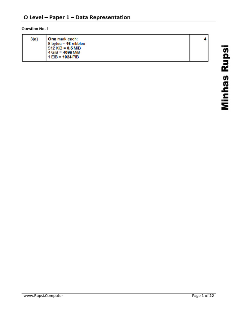 Olevel-paper1 Data Representation - MS | PDF | Byte | Mathematical Notation