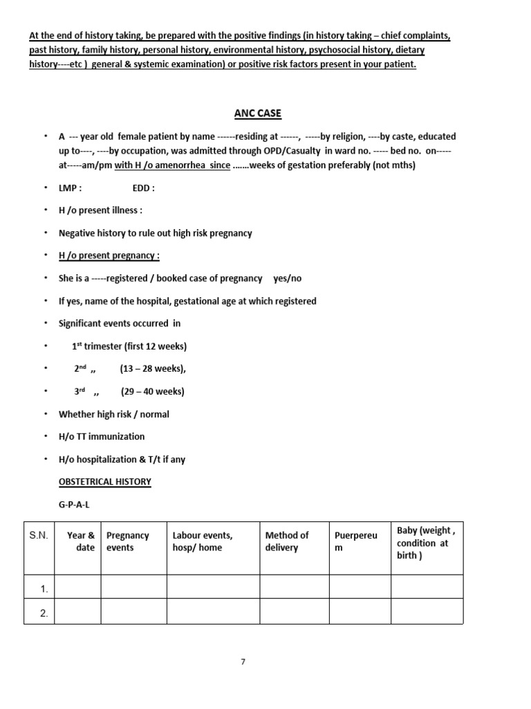 ANC and PNC History Format - 241213 - 103451 | PDF | Pregnancy | Childbirth