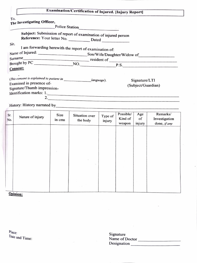 Injury Examination Report Submission | PDF