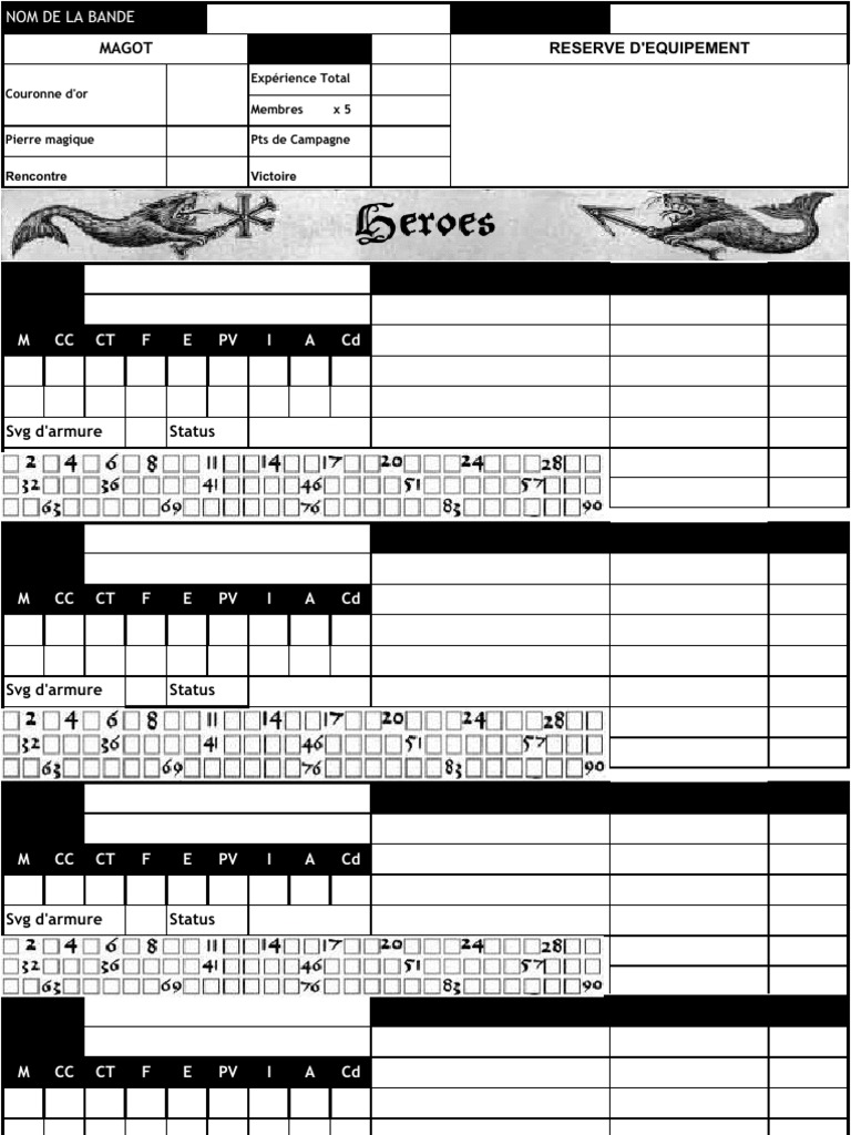 Mordheim Roster Sheet v5.7 | PDF