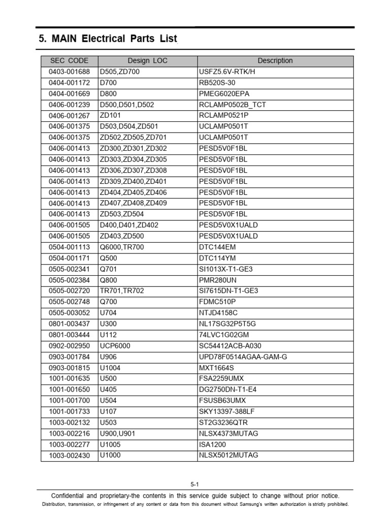 Samsung GT-N8000 Galaxy Note 10.1 800 05 Main Electrical Parts List ...