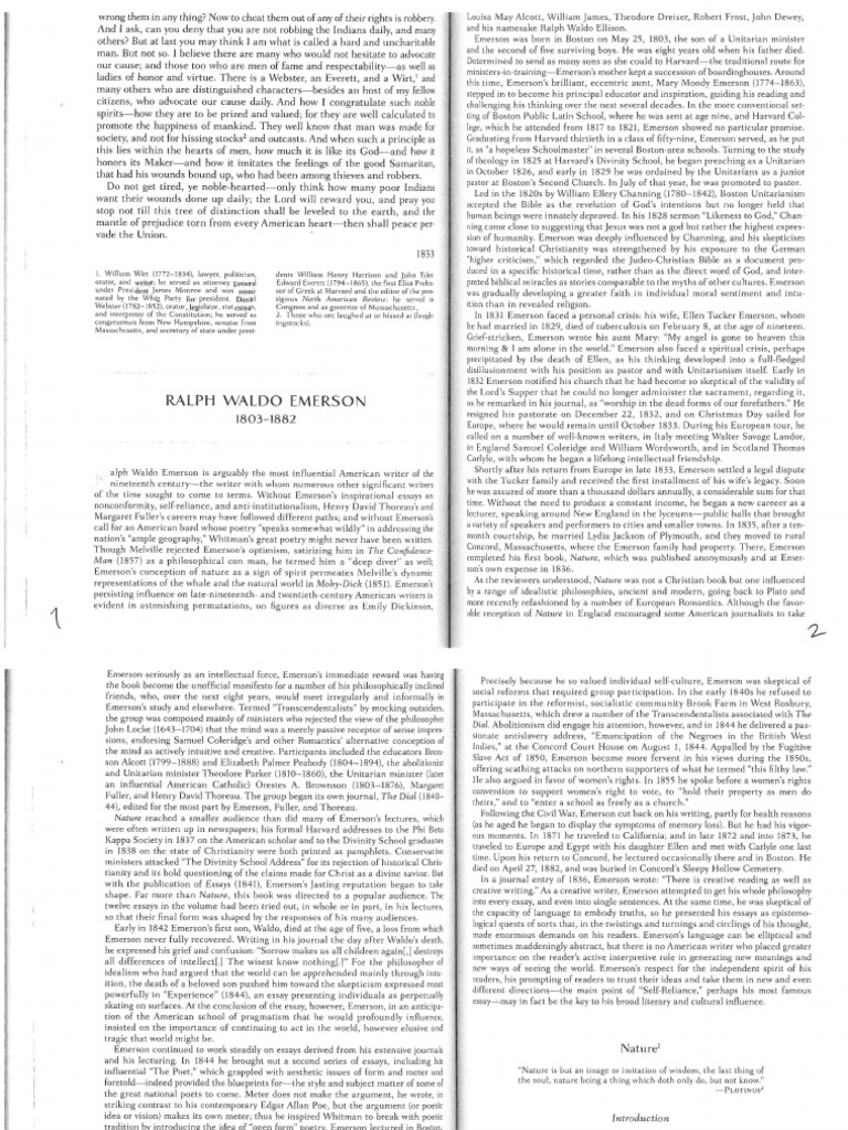 Emerson Bio Self-Reliance Foul Reign | PDF | Ralph Waldo Emerson
