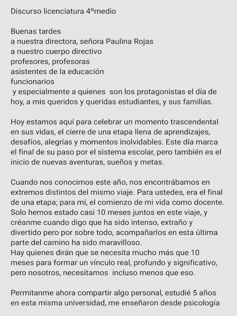 Discurso licenciatura 4ºB 2024 (Bellakitos)_241119_234723 | PDF