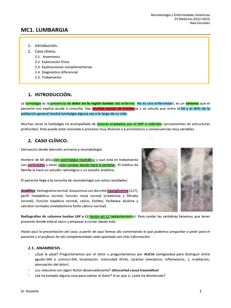 MC1. Lumbalgia (Subr) | PDF | Osteoporosis | Dolor lumbar
