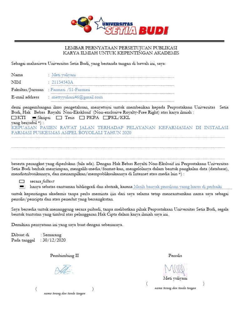 form pernyataan publikasi_Meti yuliyani_21154543A_S1 FARMASI | PDF