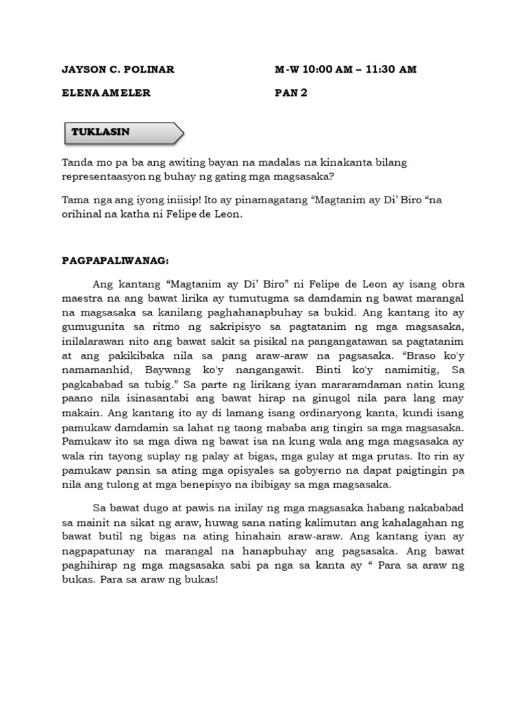 Polinar - Yunit 2 Aralin 3 | PDF