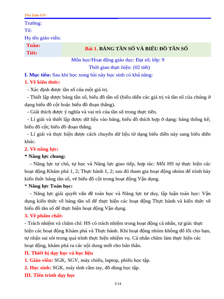 T9 CTST C7 B1. Bảng Tần Số Và Biểu Đồ Tần Số | PDF