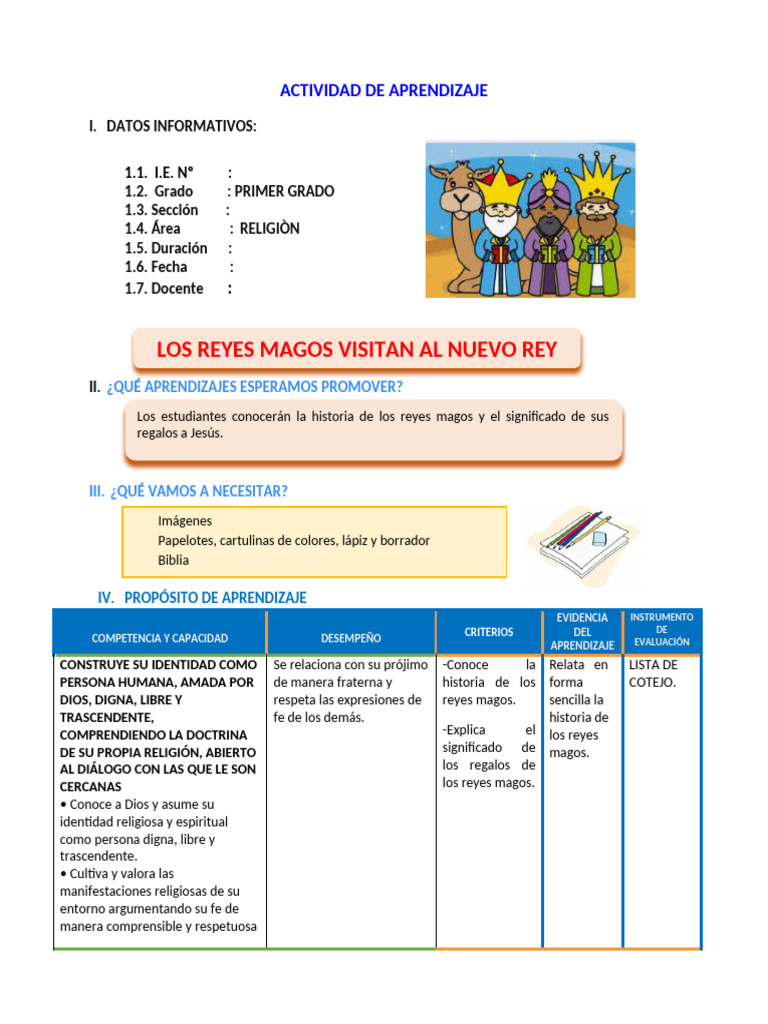 D3 A2 SESION REL. LOS REYES MAGOS VISITAN AL NUEVO REY | PDF | Reyes ...
