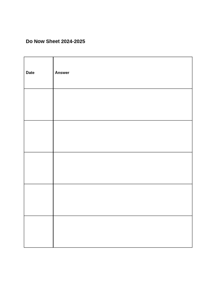 Do Now Sheet 2024 - 2025 | PDF