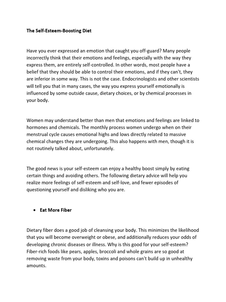 The Self Esteem Boosting Diet | PDF | Obesity | Diet (Nutrition)