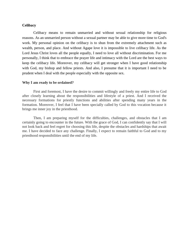Embracing Celibacy in Priesthood | PDF