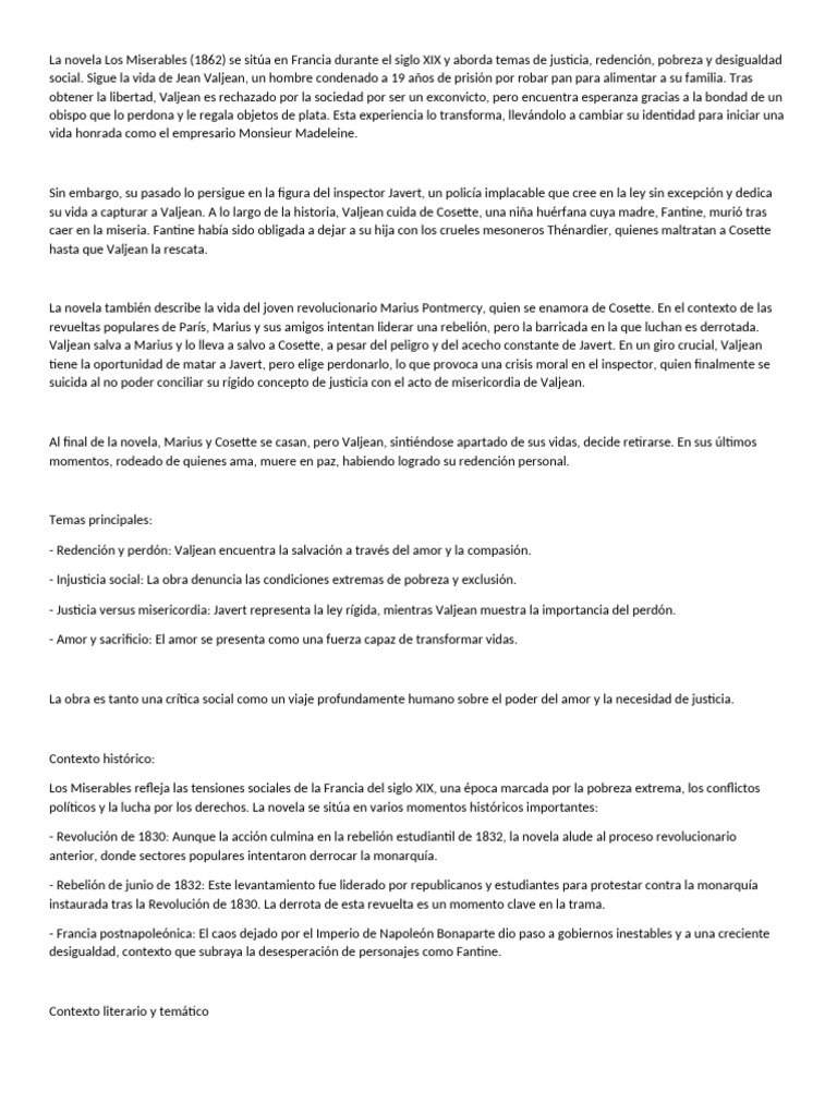 Análisis de "Los Miserables" de Hugo | PDF | Les Misérables (Musical ...