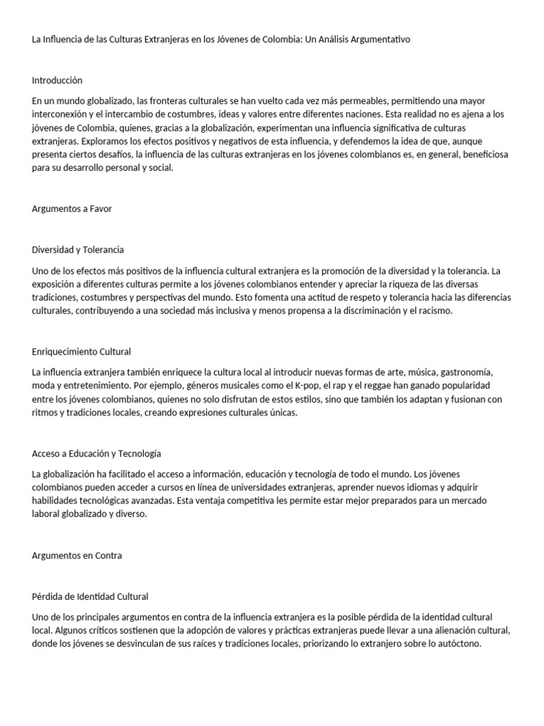 Culturas Extranjeras y Jóvenes en Colombia | PDF | Globalización ...