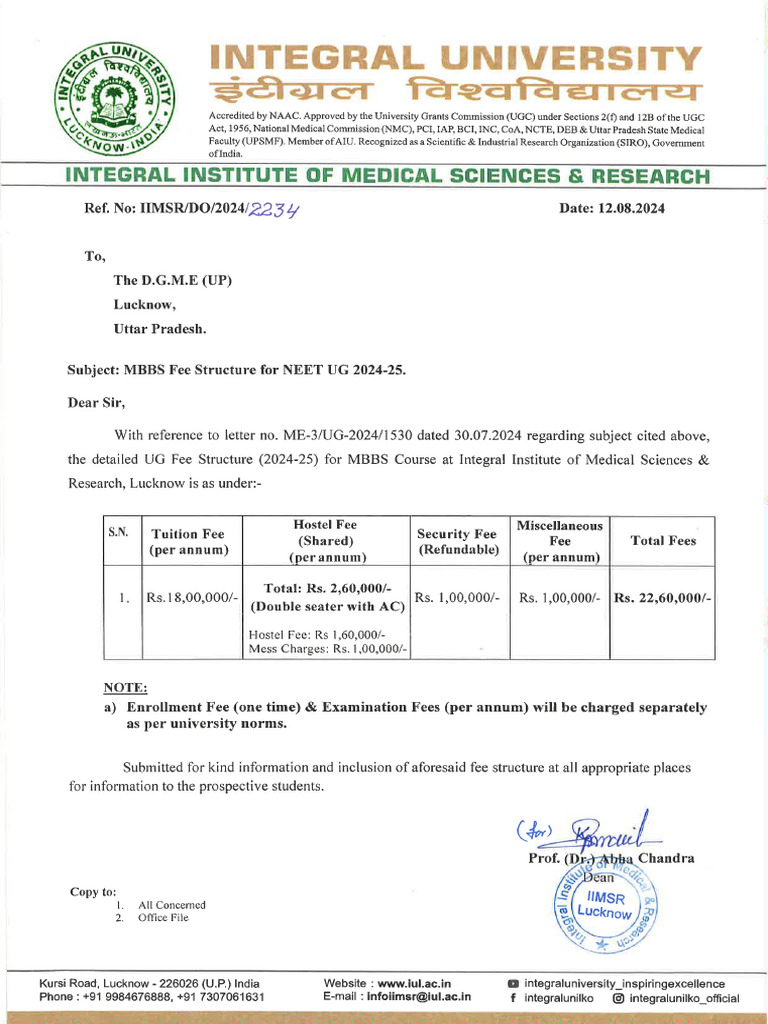Admission-MBBS Fee Structure 2024-25 | PDF