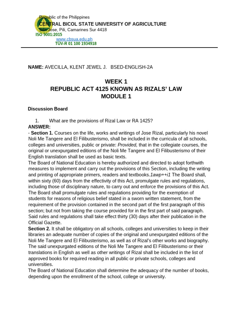 Week 1 Rizal Prof. Roberto Ablao | PDF