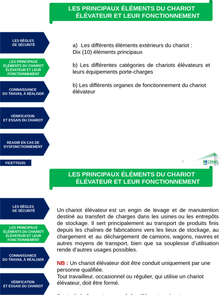 Éléments et fonctionnement du chariot élévateur | PDF | Chariot ...