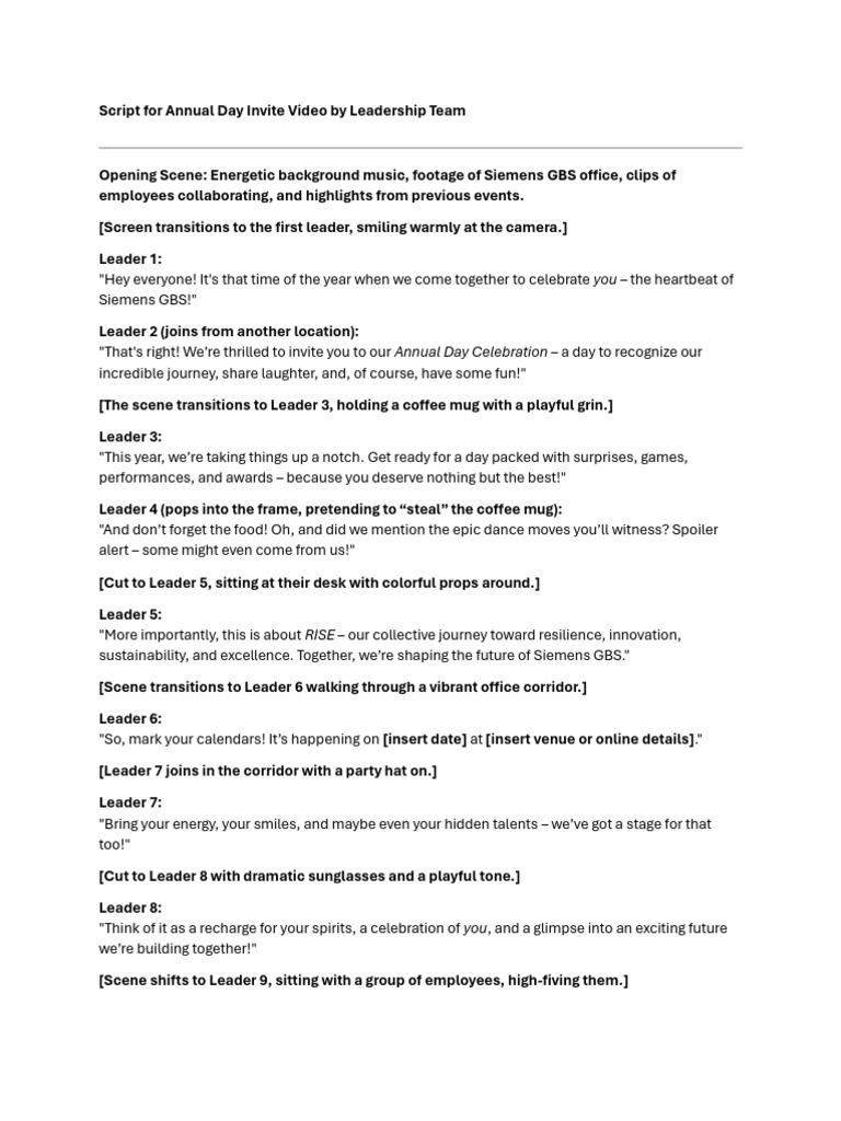 Leadership Invite Video Script Sample PDF