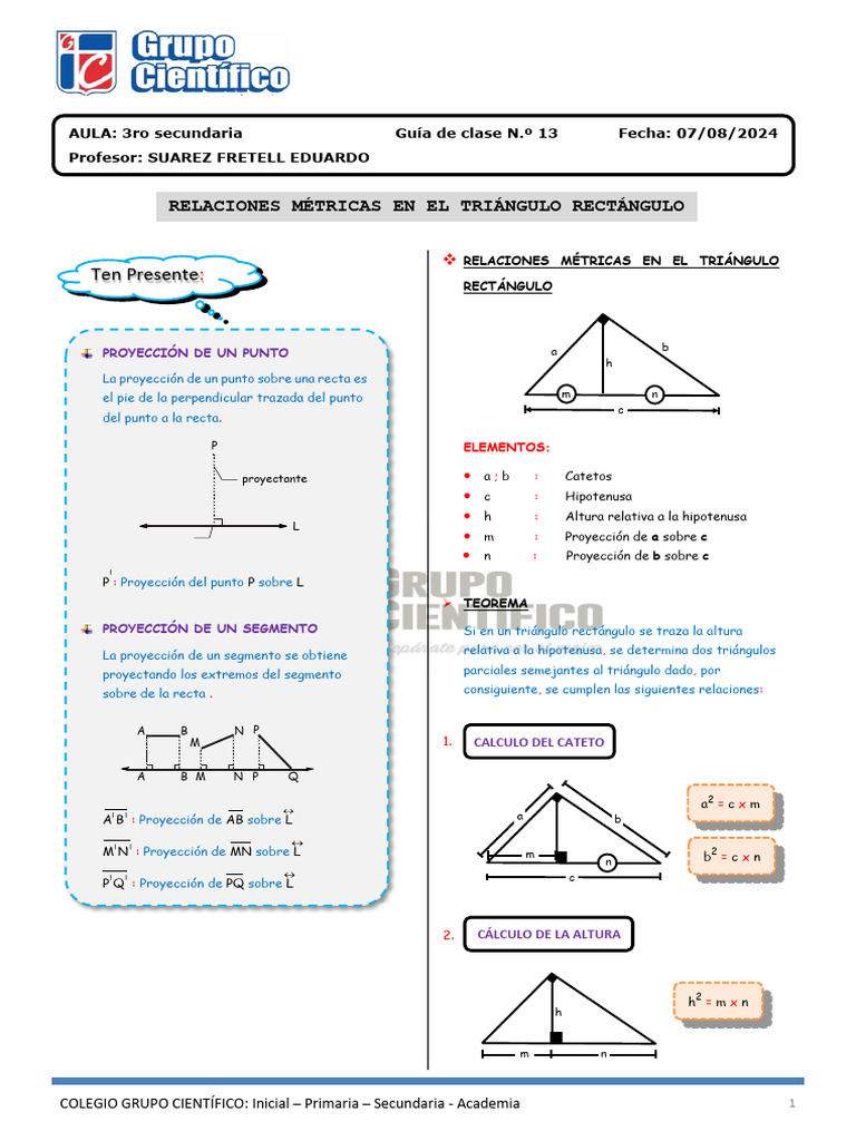 Tema 13 - Relaciones Métricas en El Triángulo Rectángulo | PDF | Triángulo | Formas geométricas