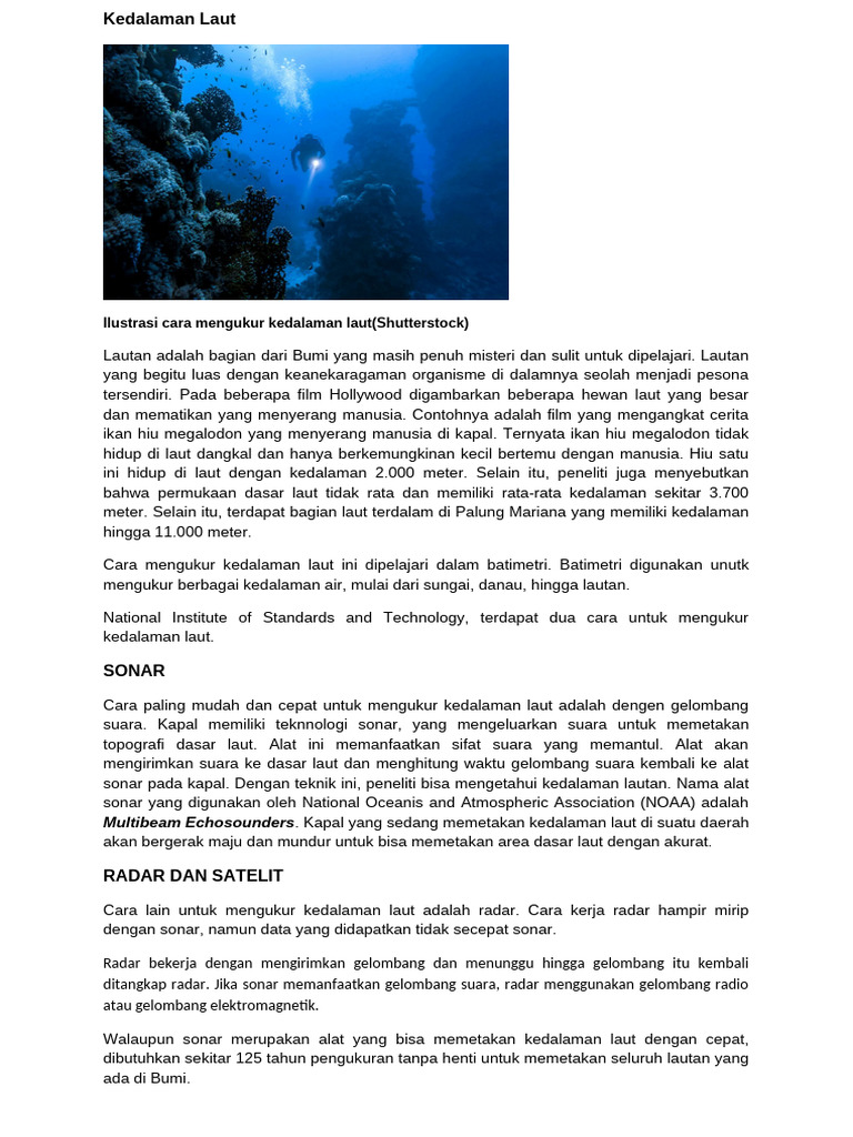 Menghitung Kedalaman Laut dengan Sonar | PDF