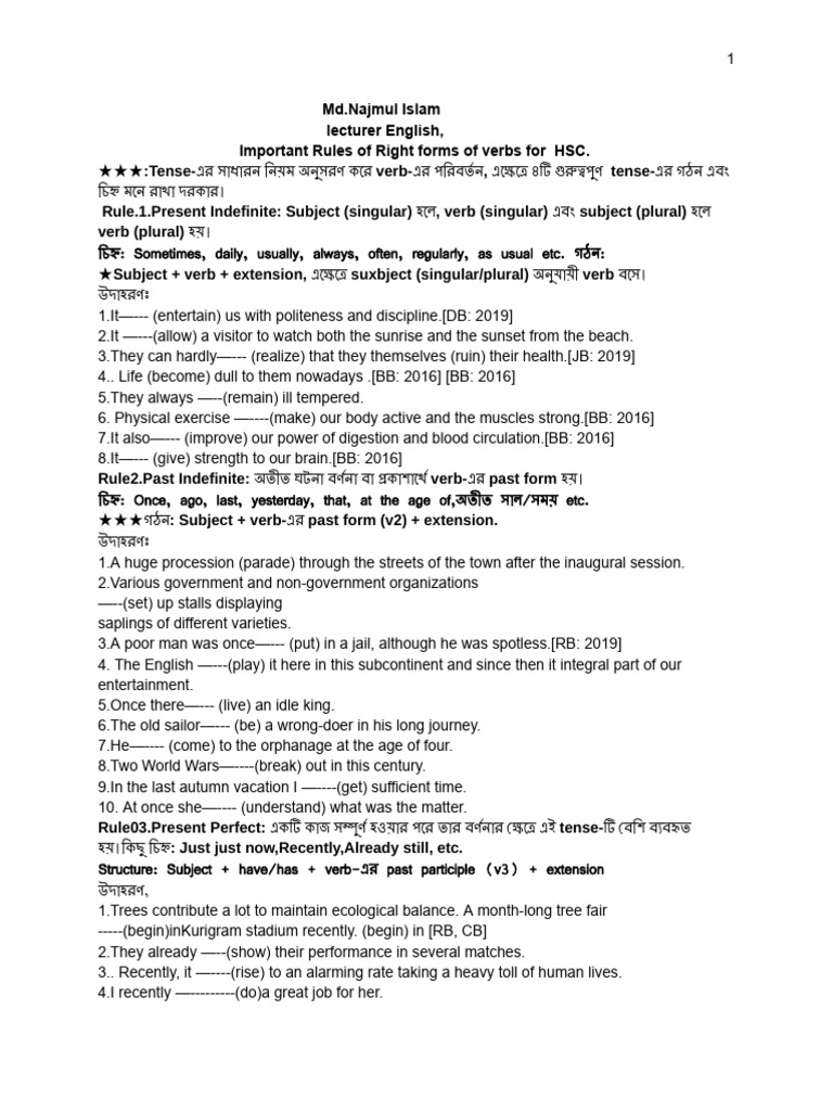 5.Right Form of Verbs | PDF | Verb | Grammatical Number