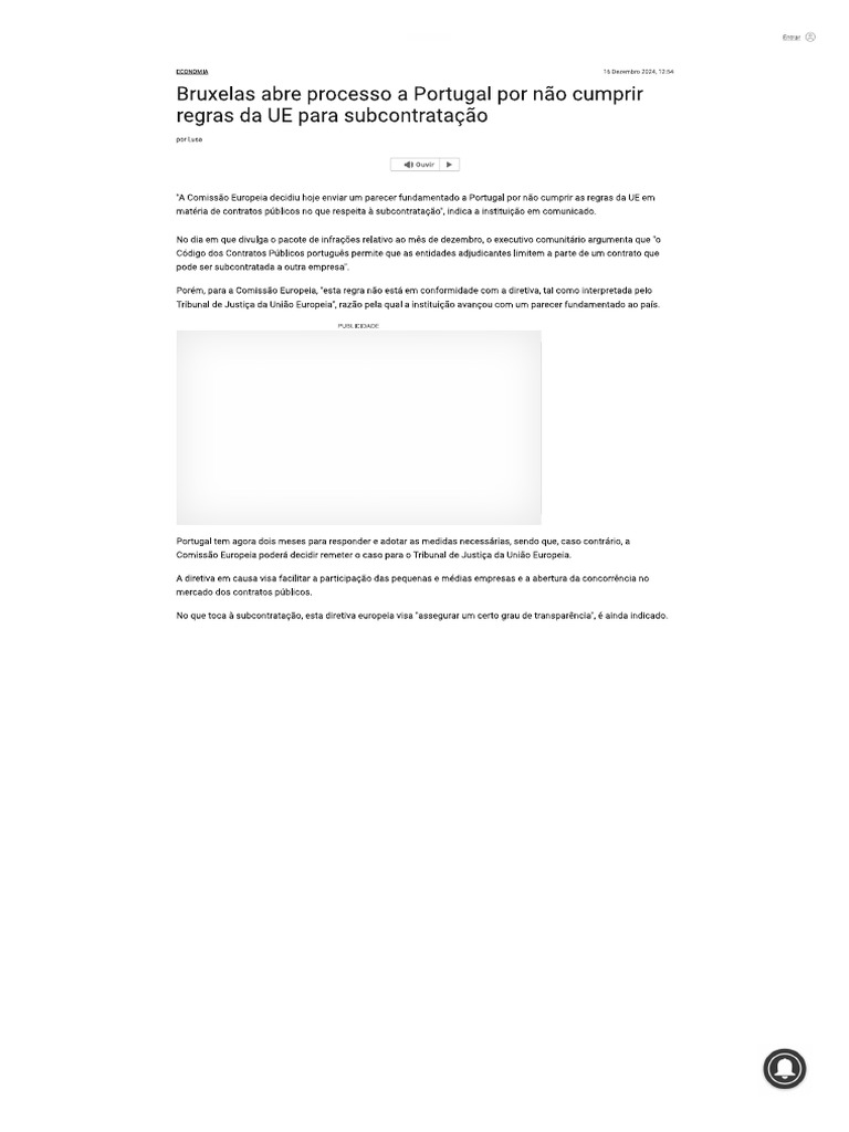 Bruxelas Abre Processo A Portugal Por Não Cumprir Regras Da UE para ...