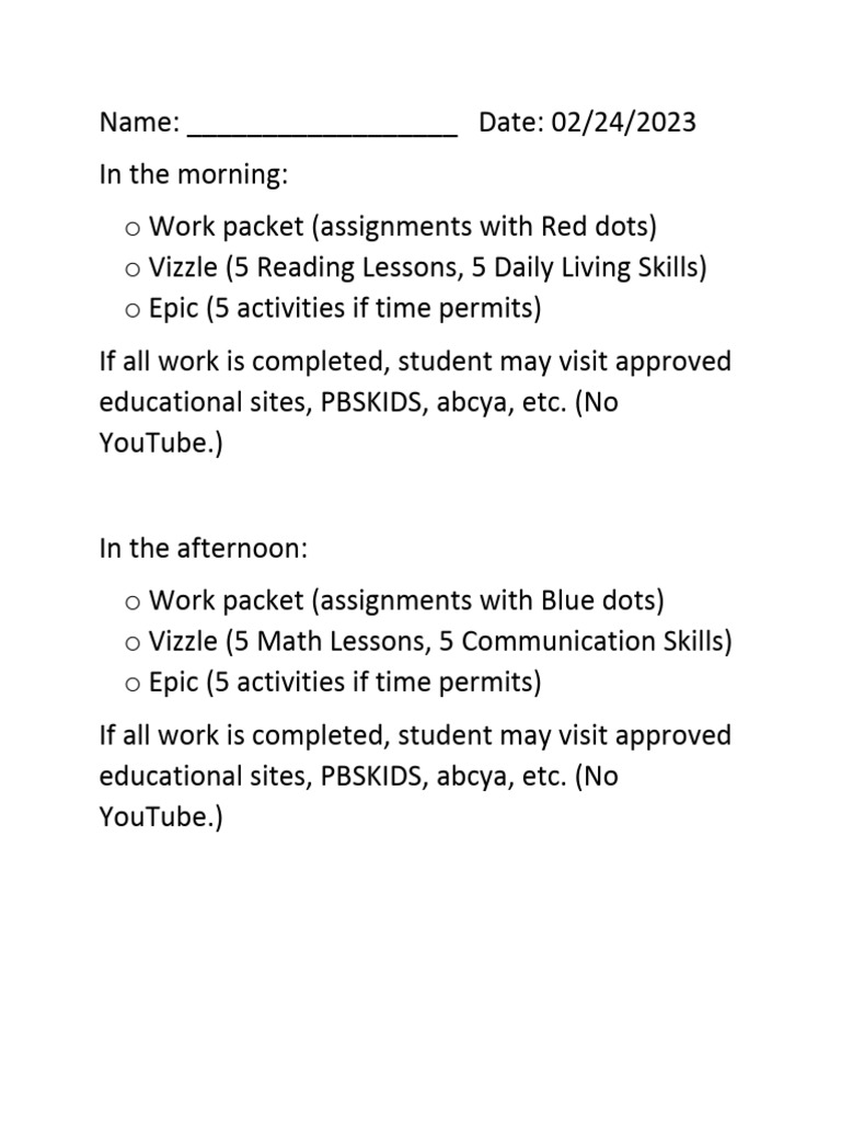 Student Work Outline (TA) | PDF